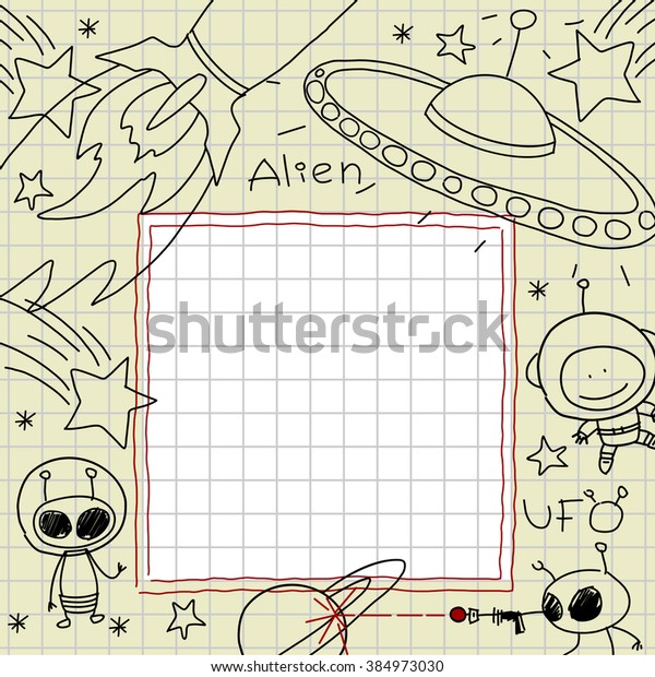 Childs Drawings Space Aliens Notebook Stock Vector (Royalty Free ...
