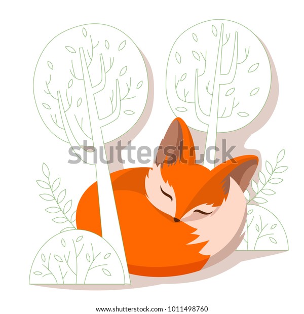 Childs Vector Illustration Sleeping Fox Among Stock Vector (Royalty ...