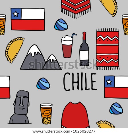 Chile Icons Chilean Theme Seamless Doodle Vector de stock (libre de ...