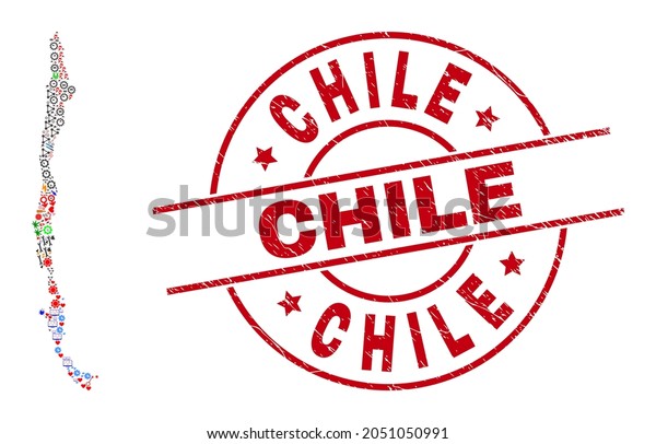 Chile Map Collage Textured Chile Red Stock Vector (Royalty Free) 2051050991