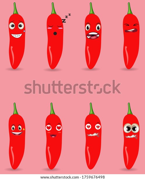 Chili Cartoon Many Expressions Stock Vector (Royalty Free) 1759676498 ...