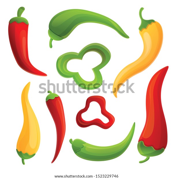 Chili Icons Set Cartoon Set Chili: vector de stock (libre de regalías ...