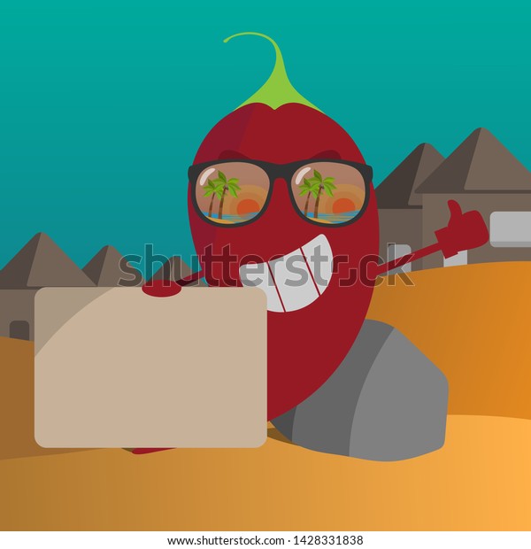 Chili Pepper Sunglasses Reflection Ocean Palm Stock Vector Royalty