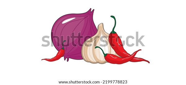 Chilli Onion Garlic Vector Illustration Isolated Stock Vector (Royalty ...