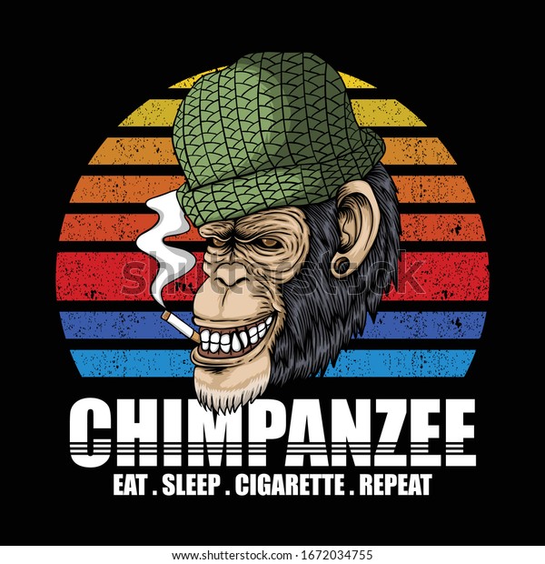 Chimpanzee Smoke Retro Vector Illustration Your Stock Vector (Royalty ...