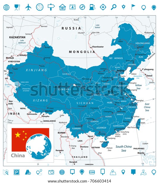 China Road Map Navigation Icons Detailed Stock Vector (Royalty Free ...