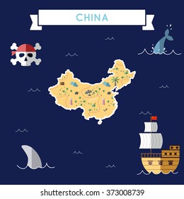 China Treasure Map Flat Design Colorful Stock Vector (Royalty Free ...