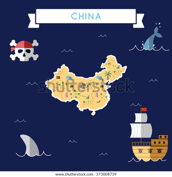 China Treasure Map Flat Design Colorful Stock Vector (Royalty Free ...
