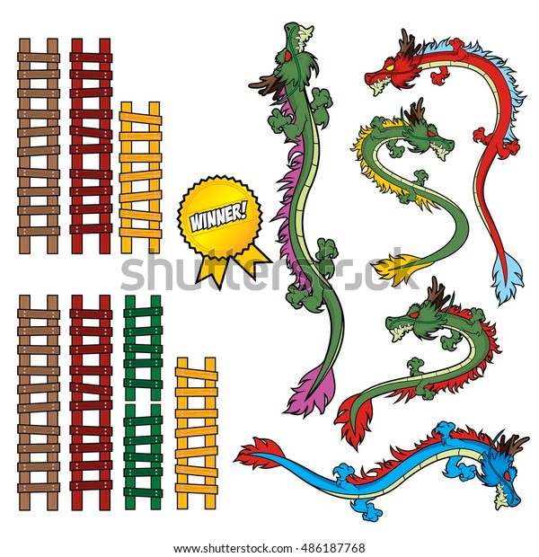 Chinese Dragon Ladder Set Stock Vector (Royalty Free) 486187768