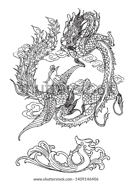 Chinese Dragon Line Drawing Vector Stock Vector (Royalty Free ...