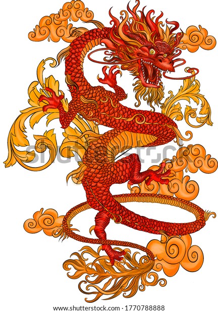 Chinese Dragon Red Gold Patterns Vector Stock Vector (Royalty Free ...