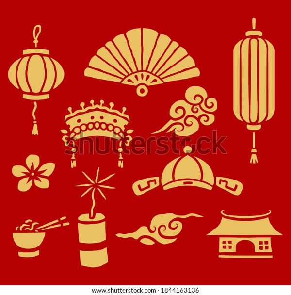 Chinese Element Set Asian Hand Drawn Stock Vector (Royalty Free ...
