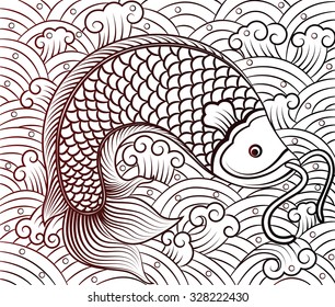 Chinese Fish Art On Pattern Backgroundvector Stock Vector (Royalty Free ...