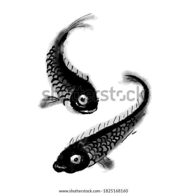 Chinese Fish Ink Drawing Vector Illustration: стоковая векторная ...