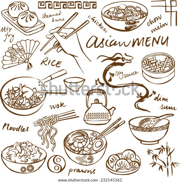 Chinese Food Icons Vector Doodle Set เวกเตอร์สต็อก (ปลอดค่าลิขสิทธิ์ ...