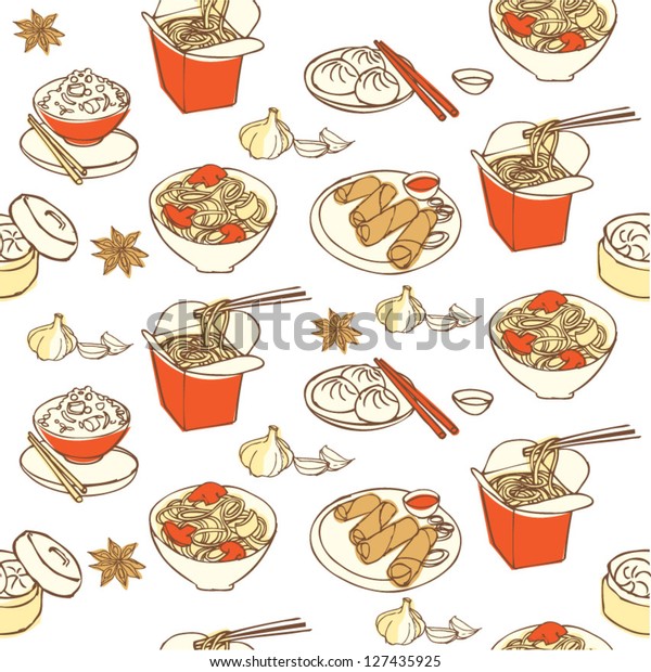 Chinese Food Seamless Pattern Stock Vector (Royalty Free) 127435925 ...