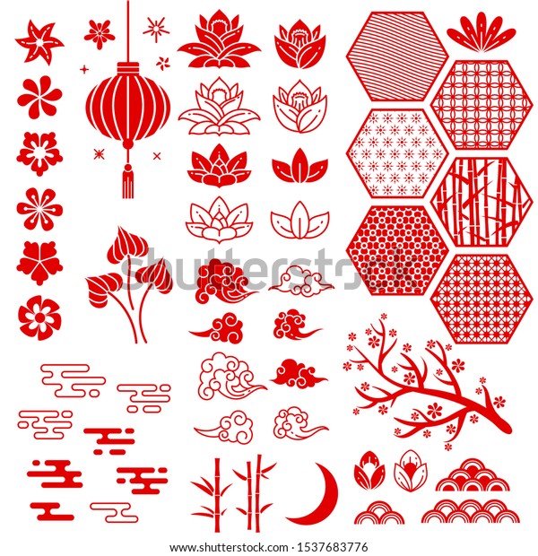 Chinese Japanese New Year Elements Festive Stock Vector (Royalty Free ...