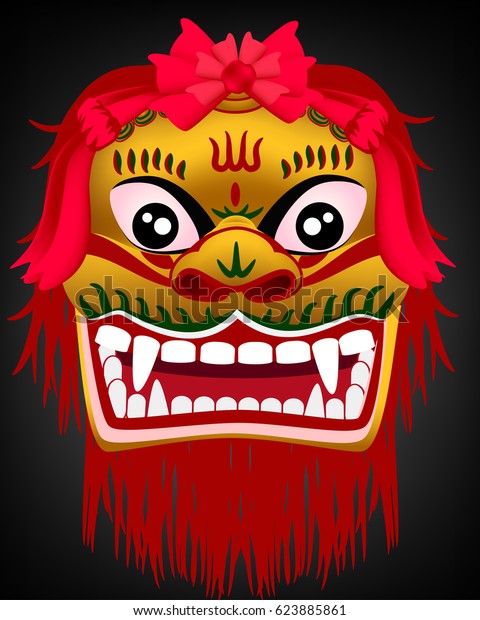 Chinese Lion Dancing Mask Graphic Vector Stock Vector (Royalty Free ...