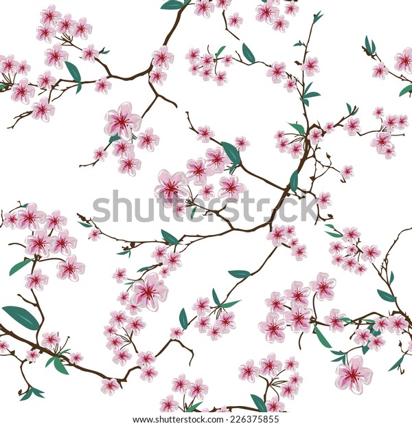 Chinese Sakura White Seamless Vector Pattern Stock Vector (Royalty Free ...