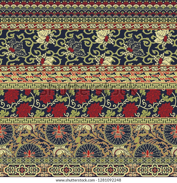 Chinese Style Fabric Patchwork Wallpaper Abstract Stock Vector (Royalty ...