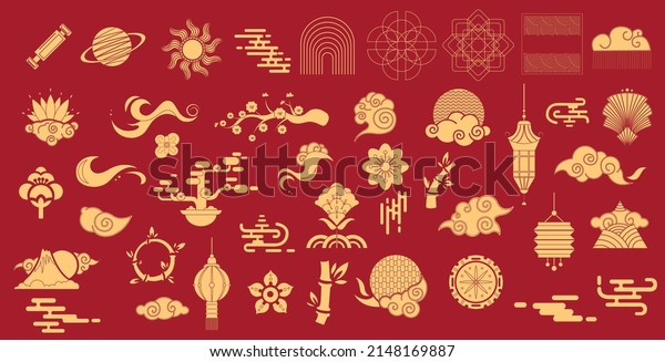 Chinese Traditional Patterns Flowers Lanterns Clouds Stock Vector ...
