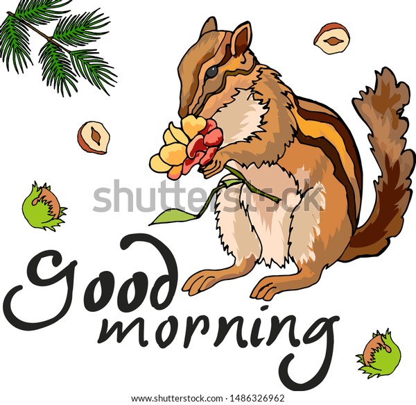 Chipmunk Flower Signed Good Morning Nuts Stock Vector (Royalty Free ...