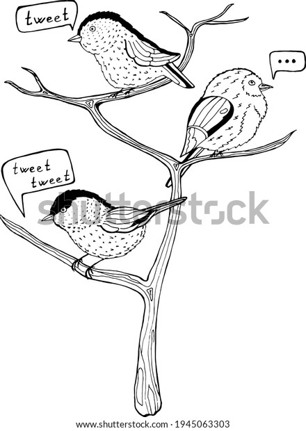 Chirping Birds On Various Topics Drawing Stock Vector (Royalty Free ...