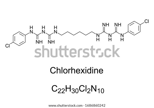 Chlorhexidine molecule skeletal formula. Structure of chlorhexidine ...