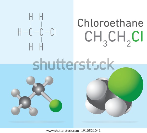 Vektor Stok Chloroethane Ch3ch2ci Gas Molecule Two Different (Tanpa ...