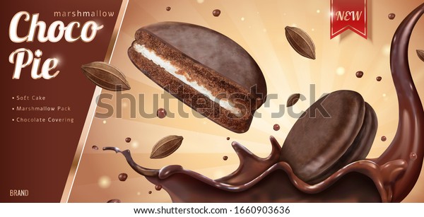 Choco Pie Ads Splashing Chocolate Sauce: เวกเตอร์สต็อก (ปลอดค่า ...