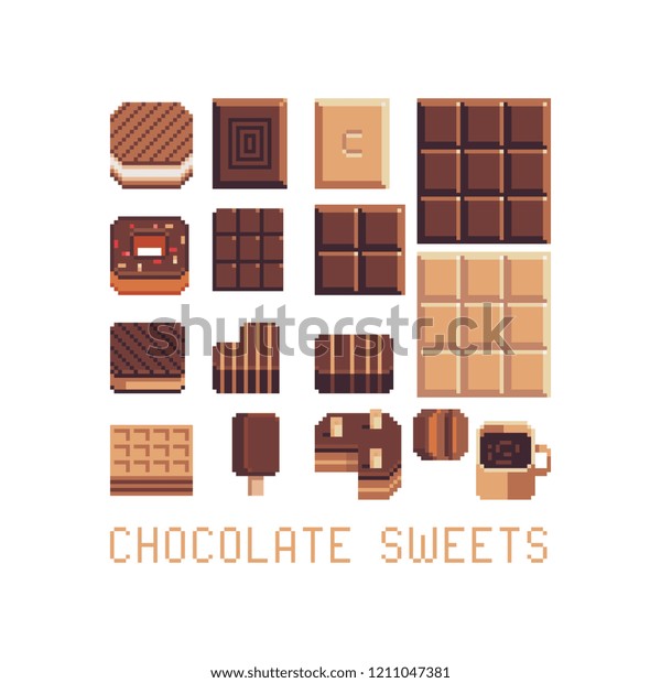 Chocolate Sweets Pixel Art Icons Set 스톡 벡터(로열티 프리) 1211047381