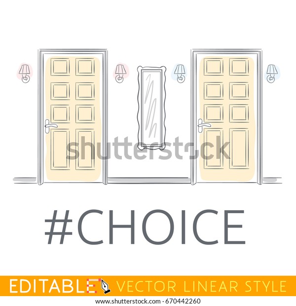 Choice Between Two Doors Editable Line Stock Vector (Royalty Free ...