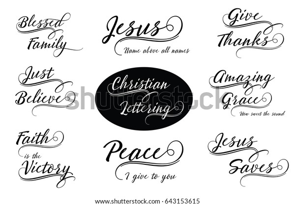 Christian Calligraphy Lettering Vector Set Blessed Stock Vector ...