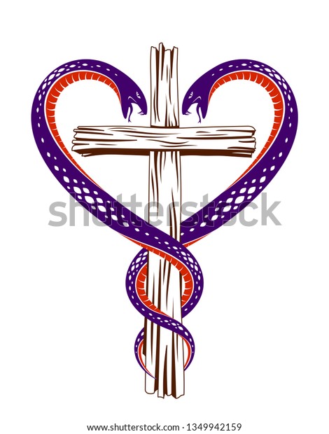 Christian Cross Two Snakes Shape Heart Stock Vector (Royalty Free ...
