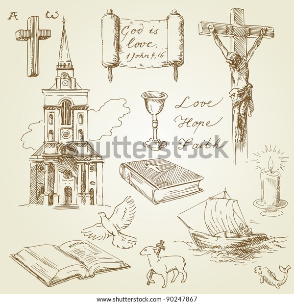 Christianityhand Drawn Collection Stock Vector (Royalty Free) 90247867