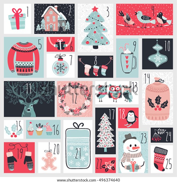 Christmas Advent Calendar Hand Drawn Style Stock Vector (Royalty Free ...