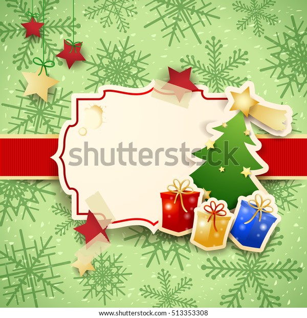 Christmas Background Label Tree Gifts Vector Stock Vector (Royalty Free ...