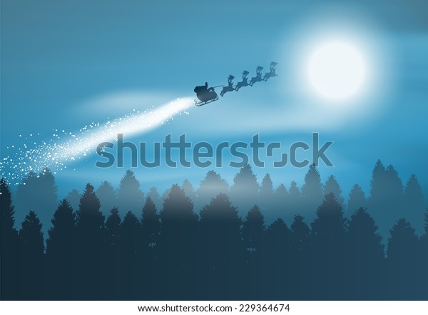 Christmas Background Santa Flying Through Sky Stock Vector (Royalty ...