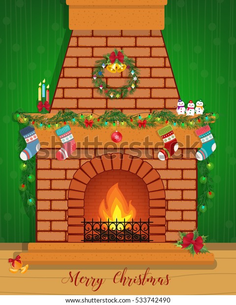 Christmas Card Decorated Fireplace Stock Vector (Royalty Free ...