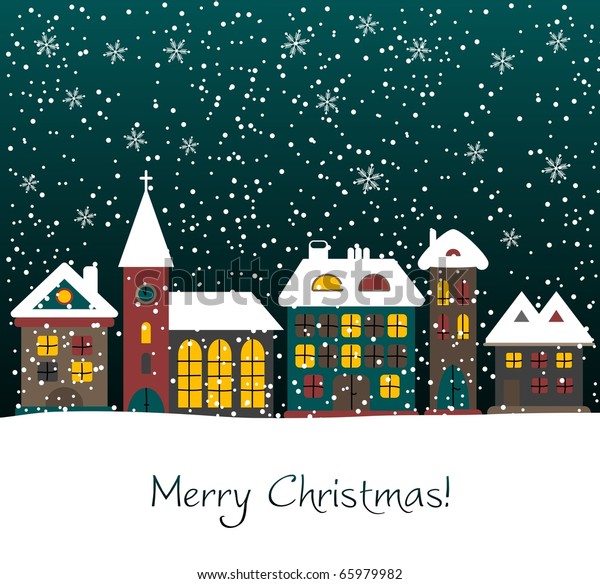 Christmas Card Houses Vector Stock Vector (Royalty Free) 65979982