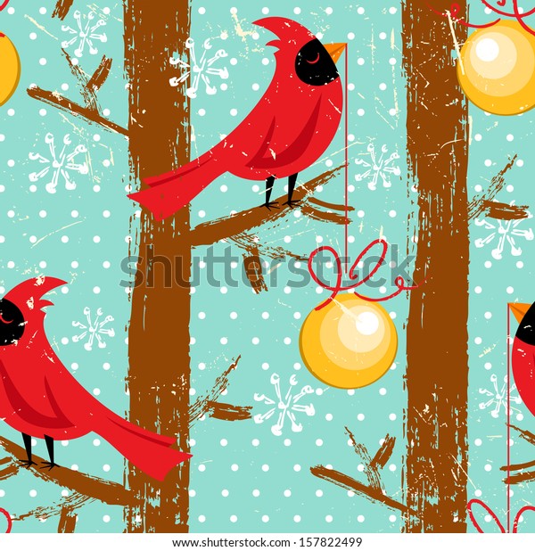 Christmas Cardinal Birds Seamless Pattern Stock Vector (Royalty Free ...