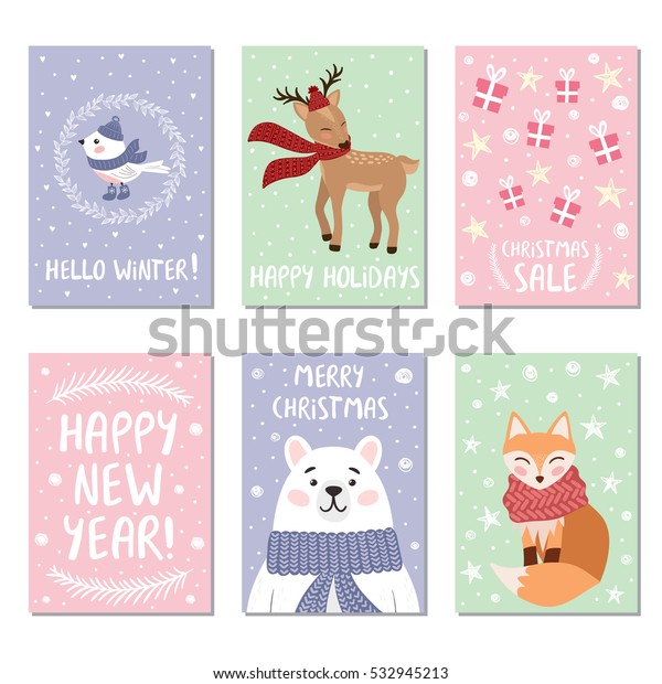 Christmas Cards Funny Animals Cute Bird Stock Vector (Royalty Free ...