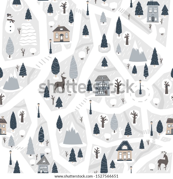 Christmas City Map Nursery Vector Seamless Stock Vector (Royalty Free ...
