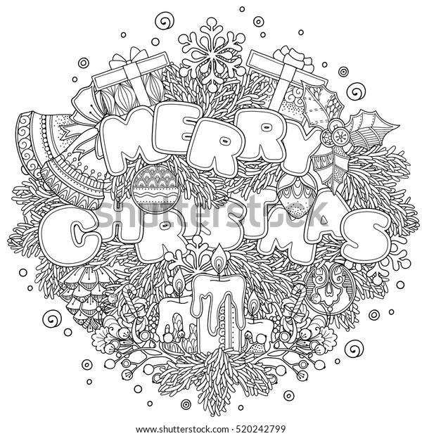 Christmas Composition Doodle Style Floral Ornate Stock Vector (Royalty ...
