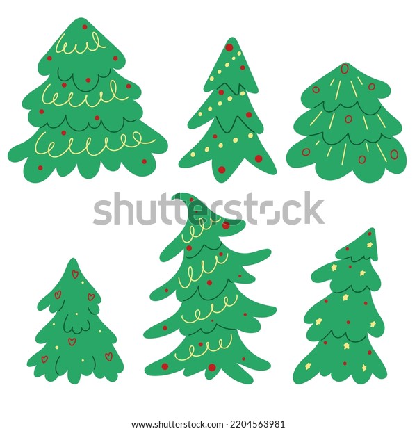 Christmas Decorated Fir Trees Clipart Set Stock Vector Royalty Free
