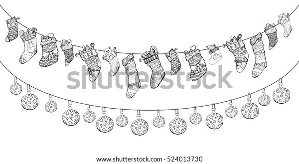 Christmas Decorations Style Boho Black White Stock Vector (Royalty Free ...