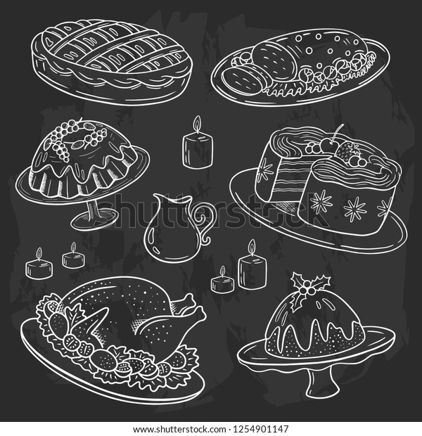 Christmas Dinner Menu Chalk Drawing Doodle Stock Vector (Royalty Free ...