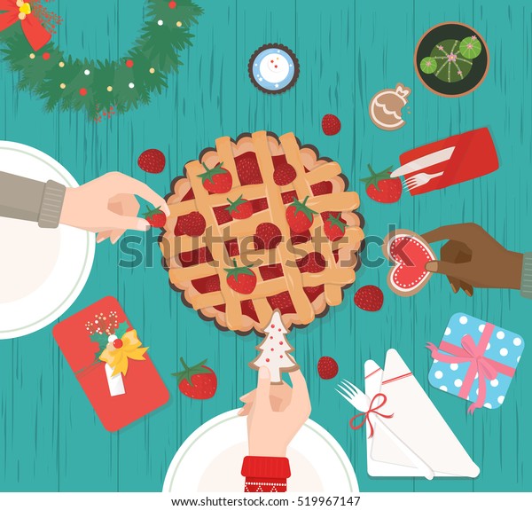 Christmas Dinner On Wood Table Vector Stock Vector (Royalty Free) 519967147