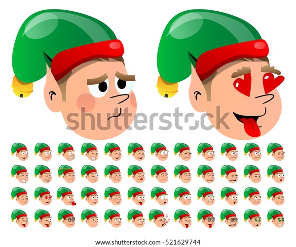 Christmas Elf Cartoon Emotion Faces Stock Vector (Royalty Free ...