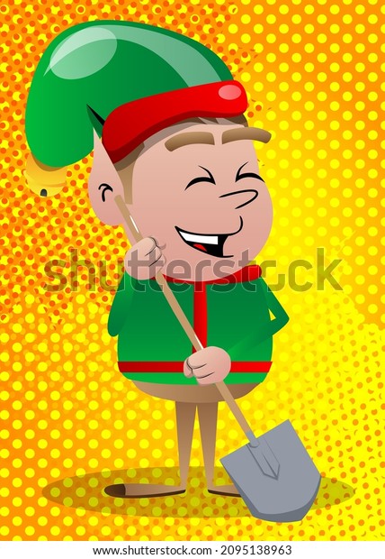 Christmas Elf Holding Shovel Vector Cartoon Stock Vector (Royalty Free ...